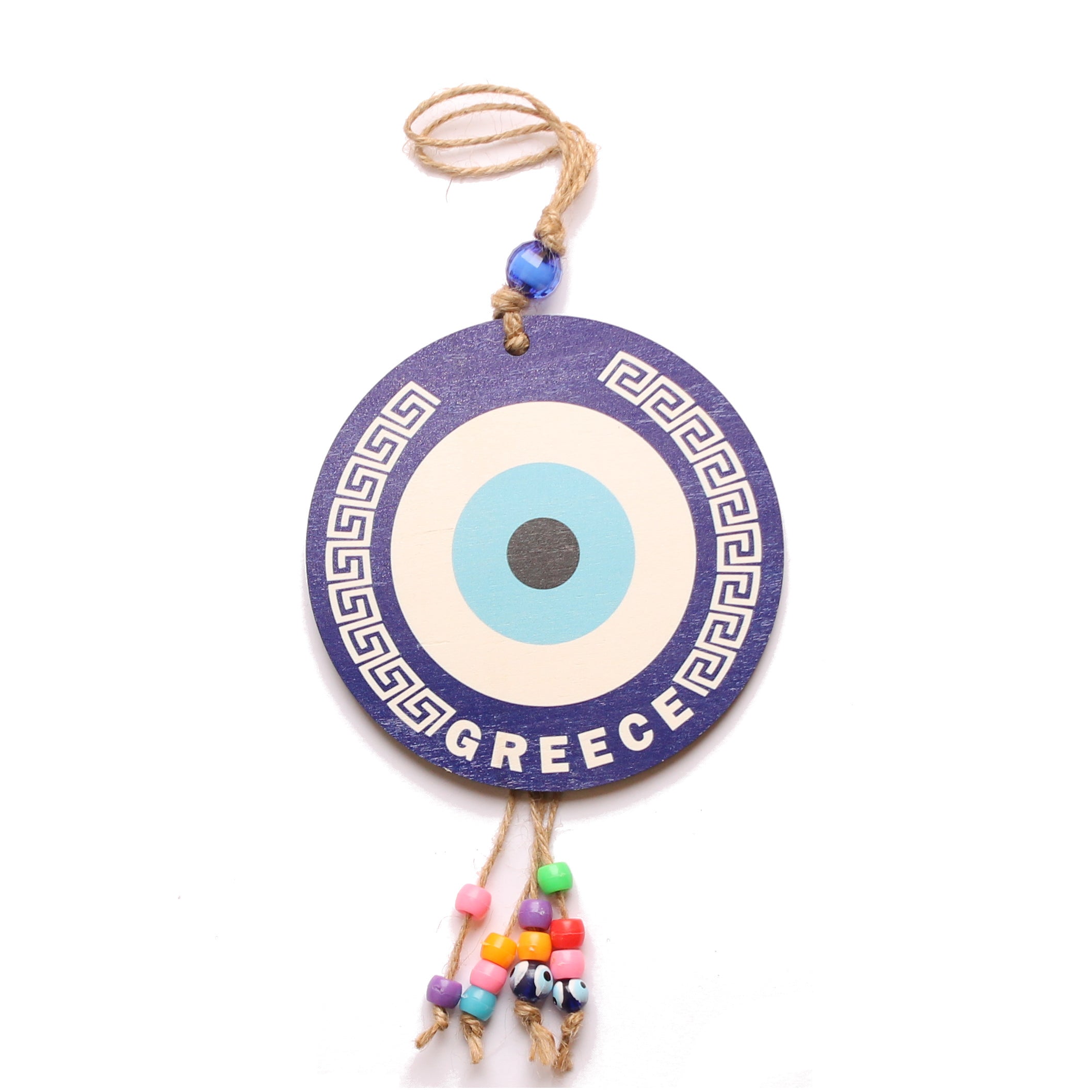 Hanging Evil Eye Charm With Greek Key and "Greece" - 5" - 1 pc – Greek ...