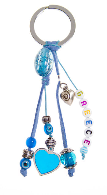 Lucky Eye Keychain With Beads Spelling "Greece" & Charms - Turquoise H ...