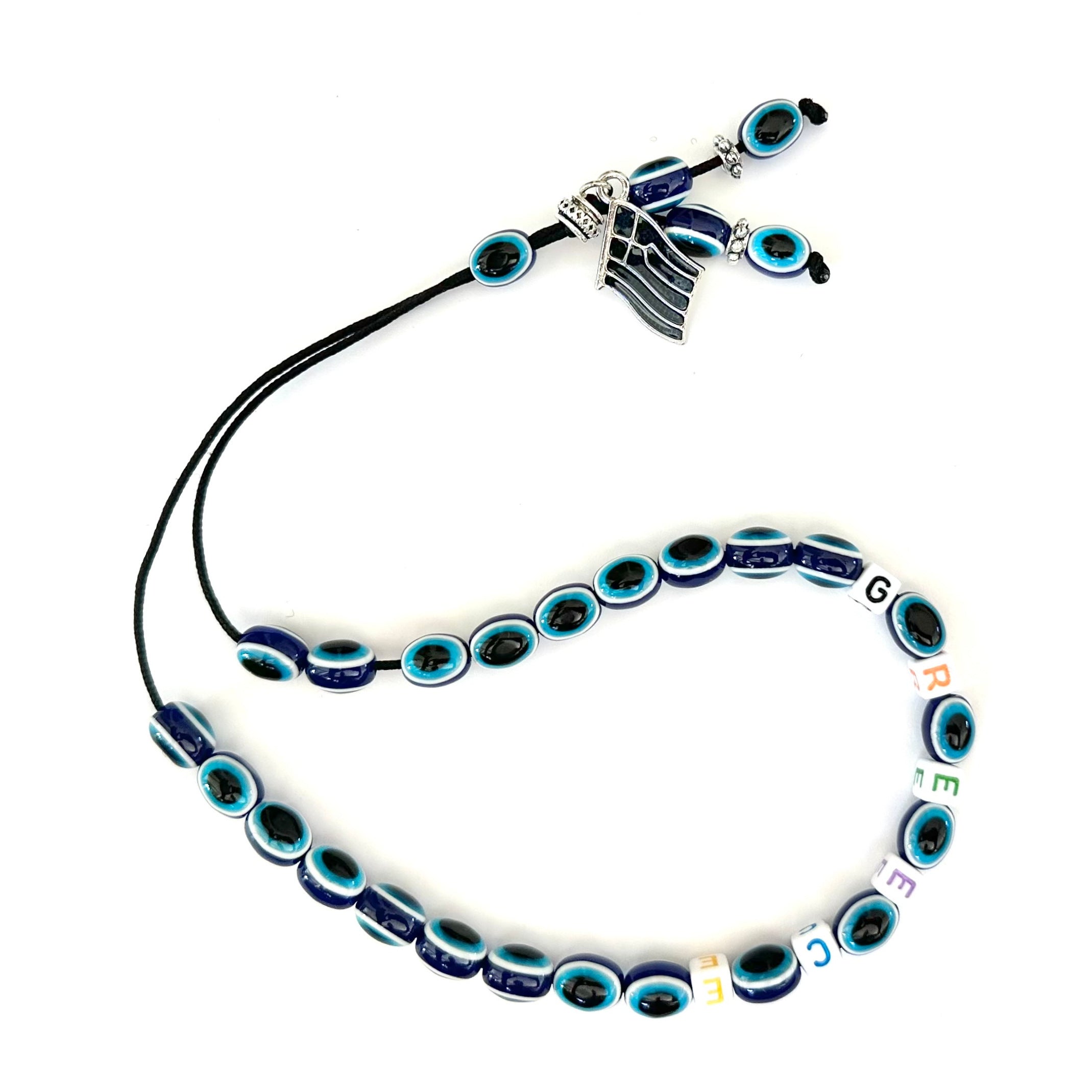 Evil Eye Worry Beads - Greek Flag Charm - "Greece" Spelled In Beads ...